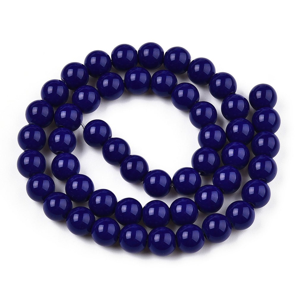 Glass Round Beads - Dark Blue - 8mm - Solid Colour | Julz Beads UK